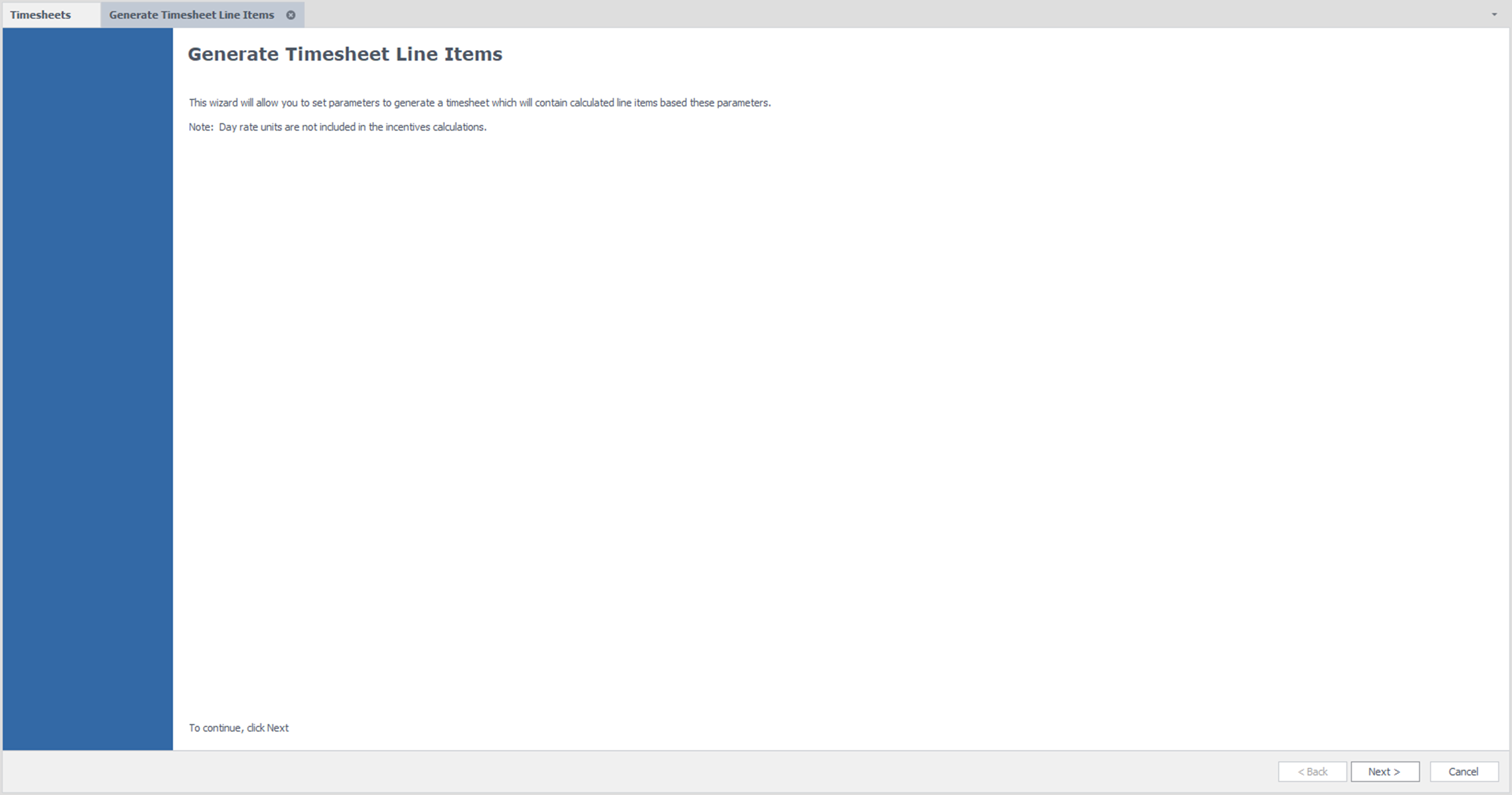 Generate Timesheet Line Items Wizard